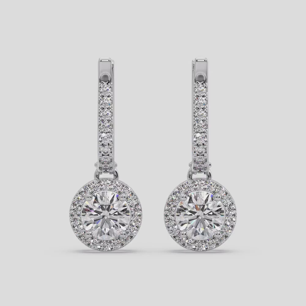 Round Diamond Halo Drop Danglers – Lustr Diamonds