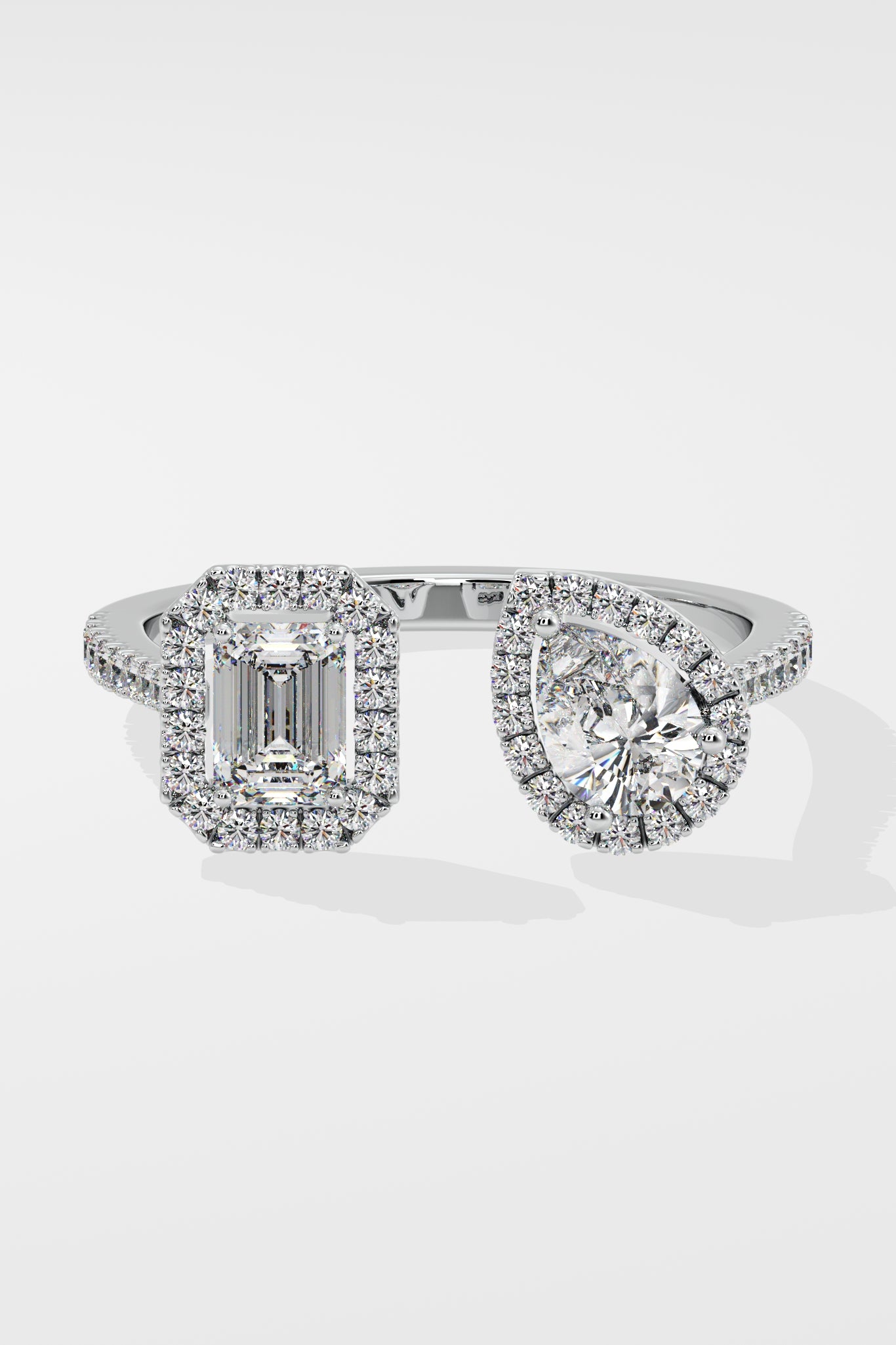 Two Stone Halo Gap Ring – Lustr Diamonds